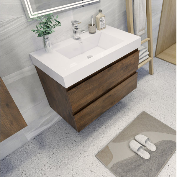 Latitude Run® Carneshia 35" Wall-Mounted Single Bathroom Vanity Set ...