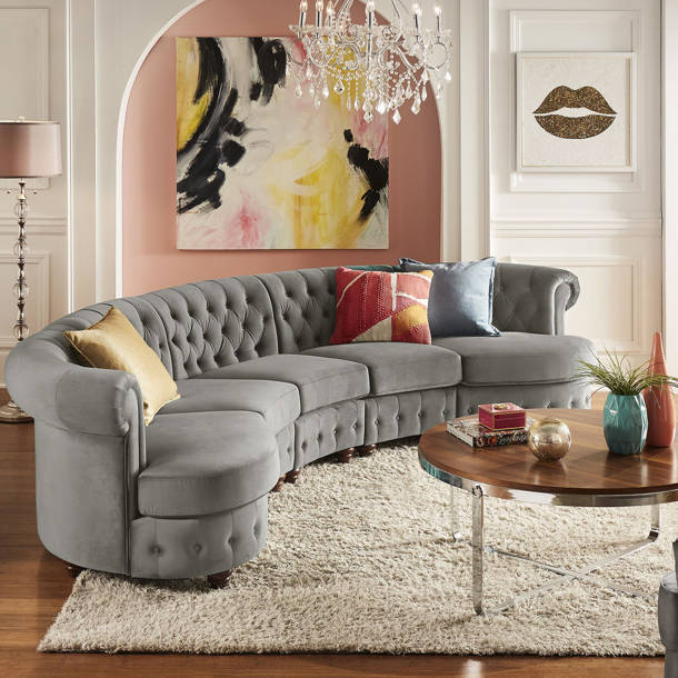 Everly Quinn Brucelyn 140.94'' Symmetrical Velvet Tufted Curved Sofa ...