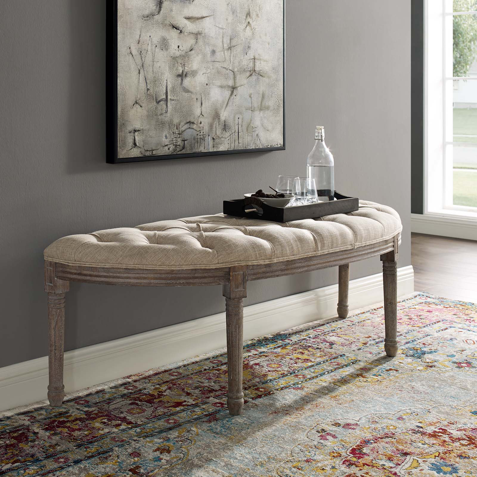 Modway Vintage French Upholstered Fabric Semi-Circle Bench & Reviews ...