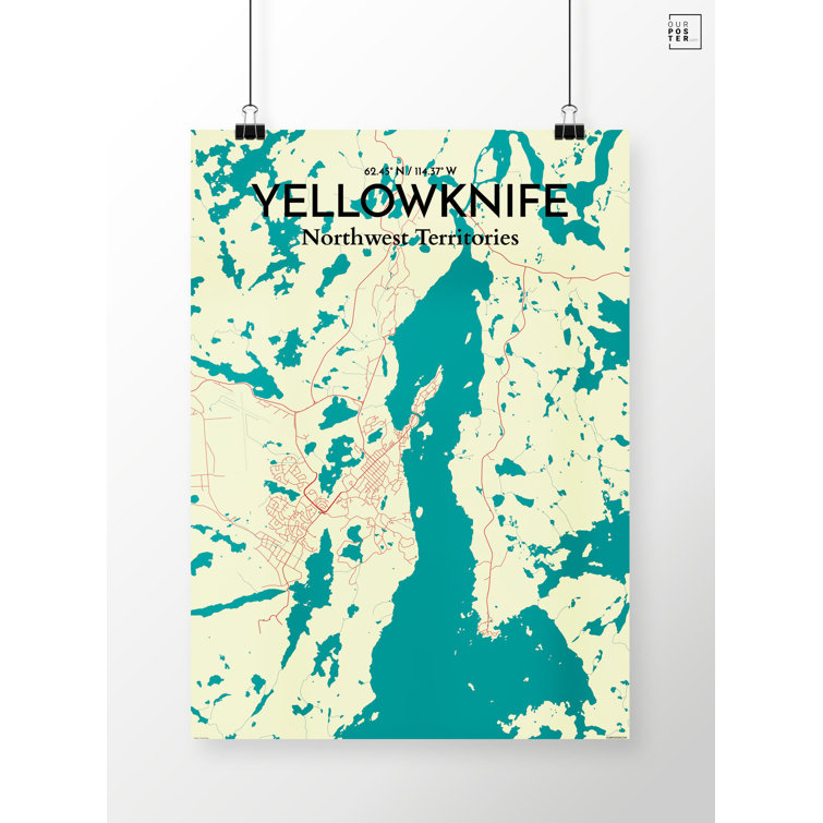 Wrought Studio Yellowknife City Map On Paper Graphic Art | Wayfair