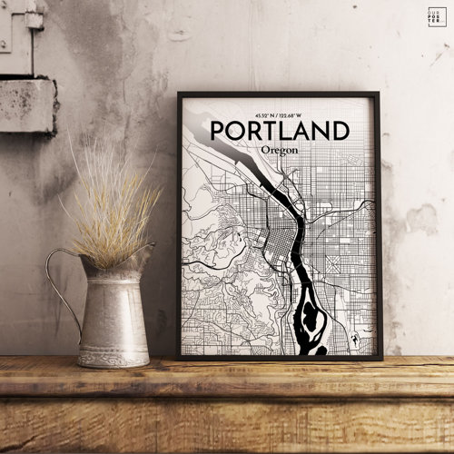 OurPoster.com Portland City Map On Paper Graphic Art | Wayfair