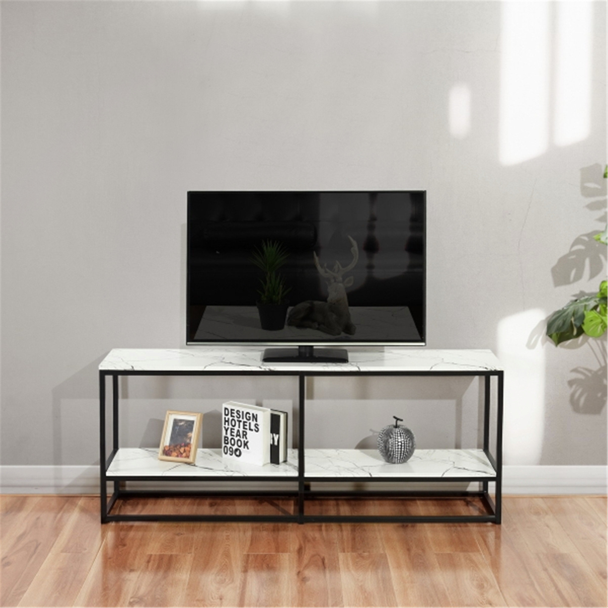 Brayden Studio® Marble Gold Frame TV STAND With Open Storage | Wayfair
