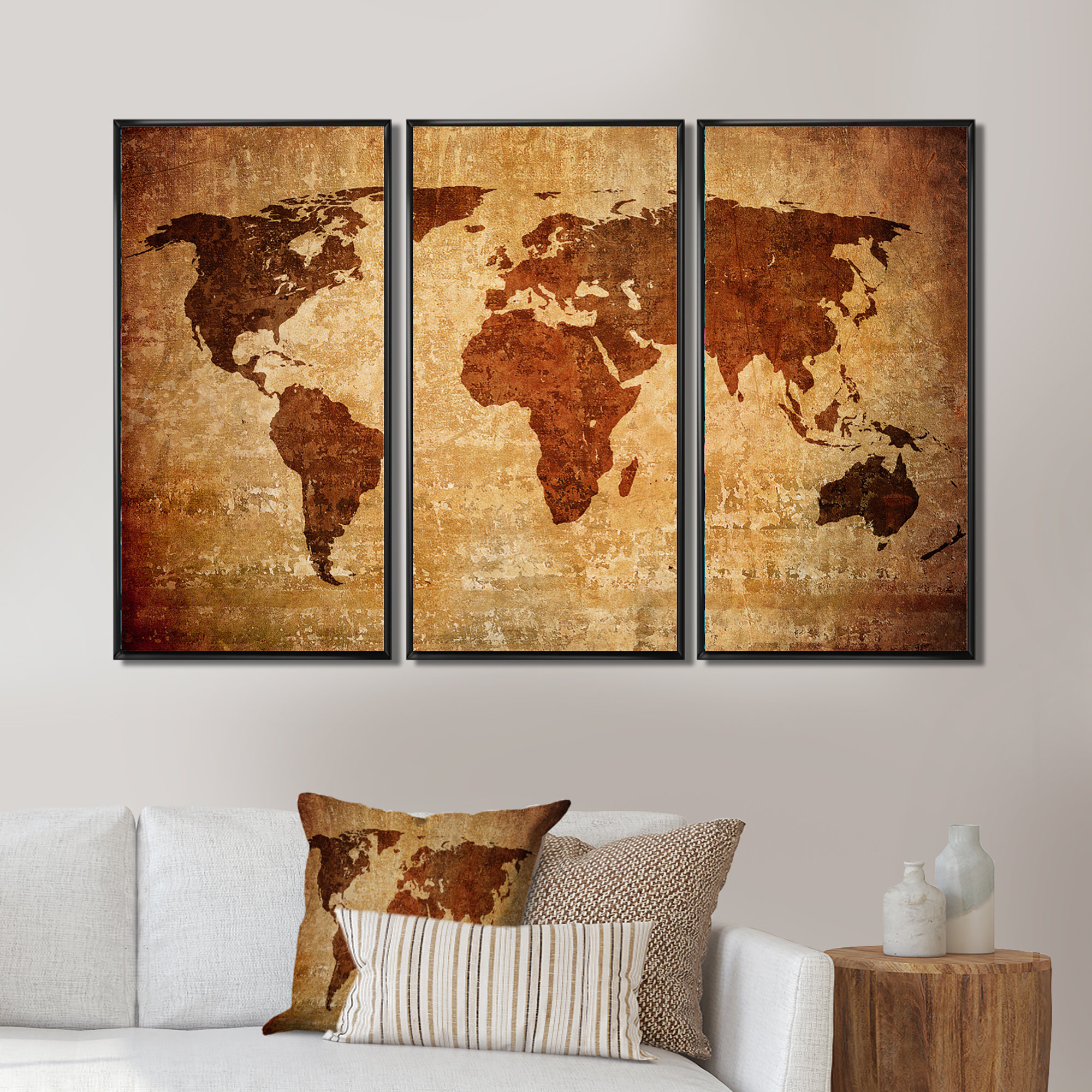 Williston Forge Ancient Map of The World XI - 3 Piece Floater Frame ...