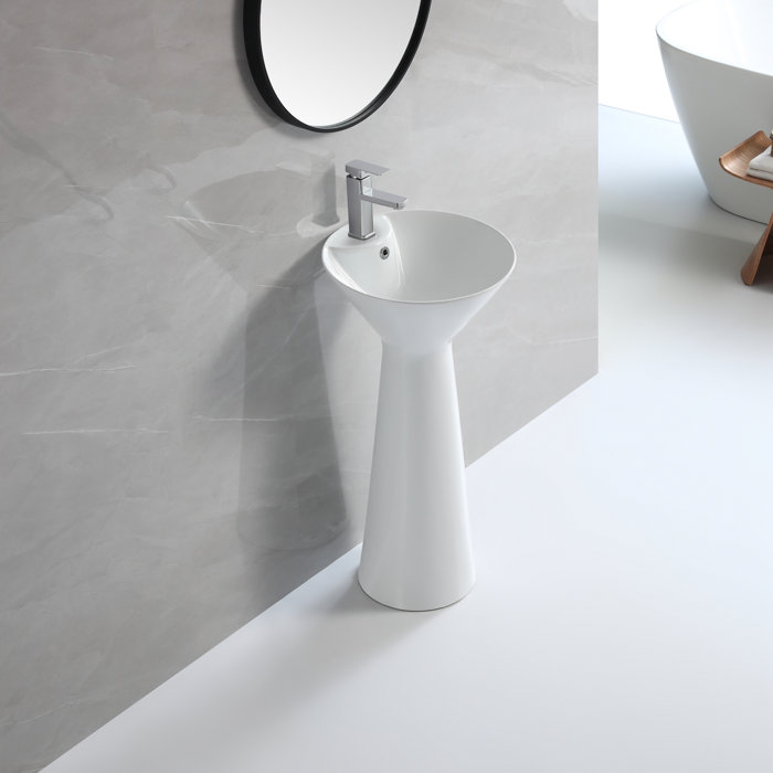 Fine Fixtures 34.62'' Tall Ceramic Circular Pedestal Bathroom Sink with ...