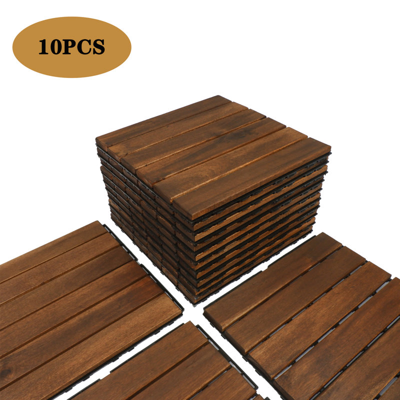 iYofe 12" x 12" Square Wood Flooring Tiles, Acacia Interlocking, Deck ...