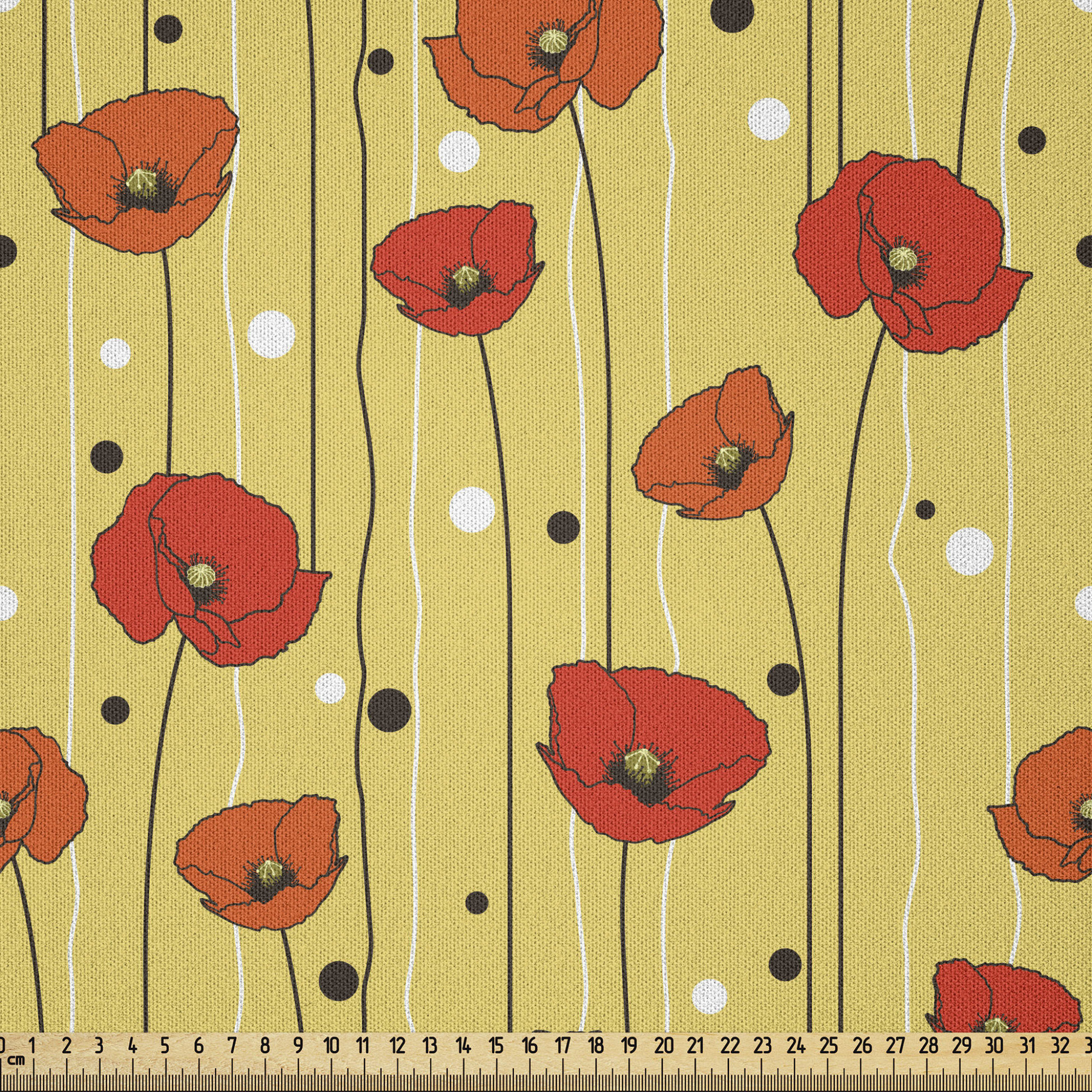 Bless international Poppy Flower Fabric By The Yard, Abstract Lines ...