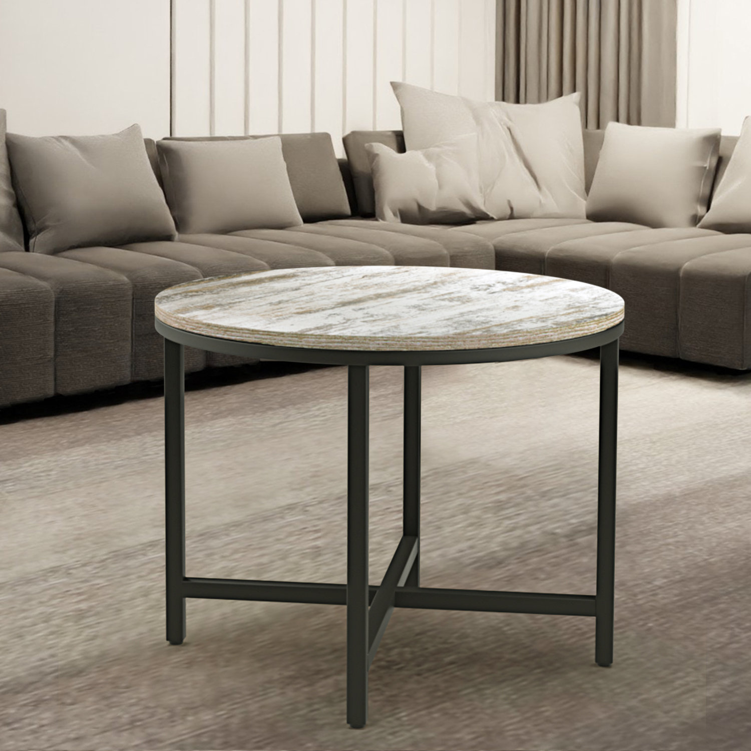 17 Stories 24 Inches Round Coffee Table With Metal X-Base | Wayfair