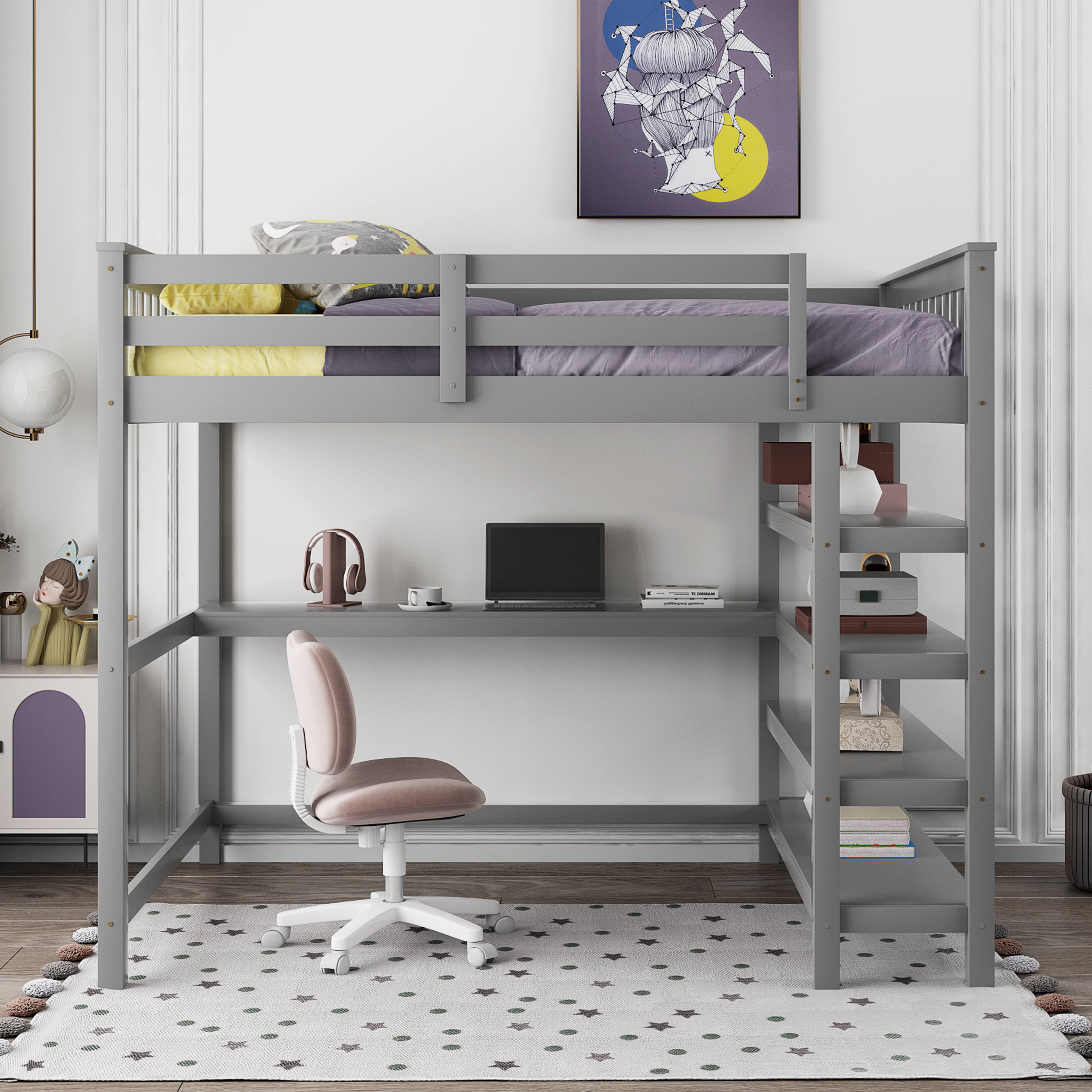 Harriet Bee Gerlean Loft Bed with Shelves by Harriet Bee | Wayfair