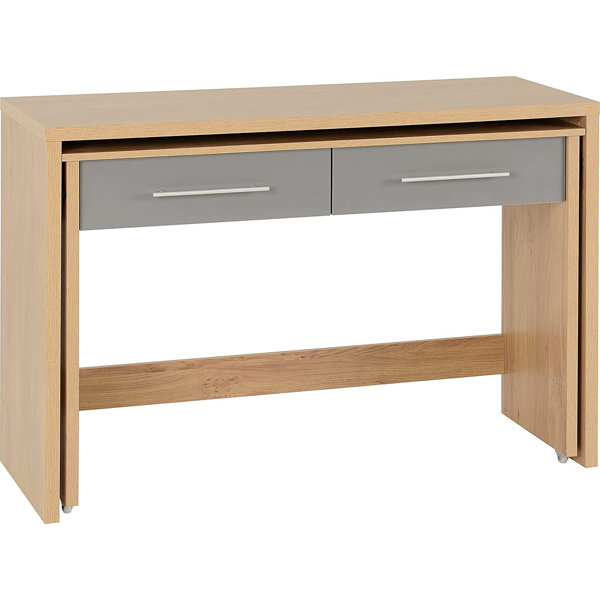 Latitude Run 2 Drawer Slider Desk Grey Gloss/Light Oak Effect Veneer ...