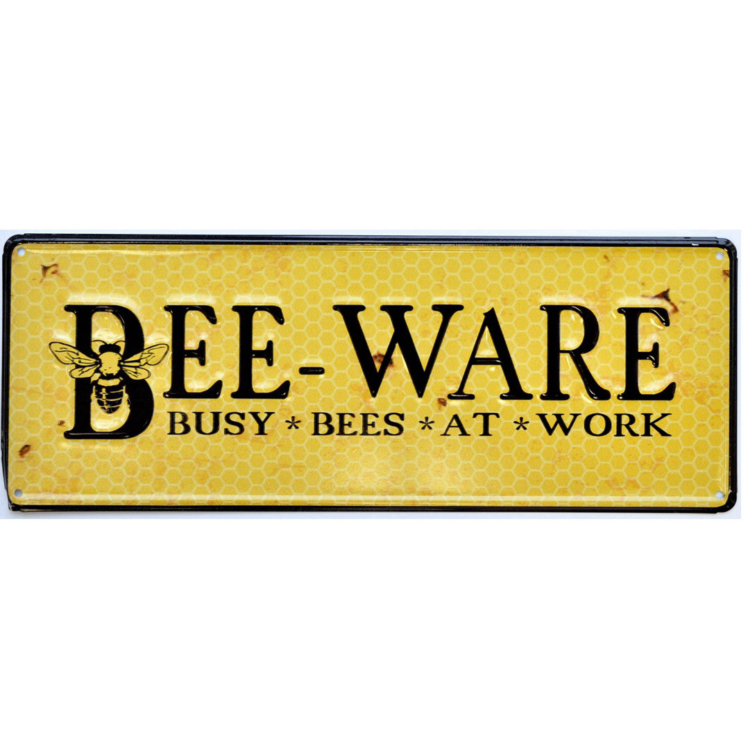 Trinx Bee Ware Busy Bees At Work - Unframed Textual Art on Metal | Wayfair
