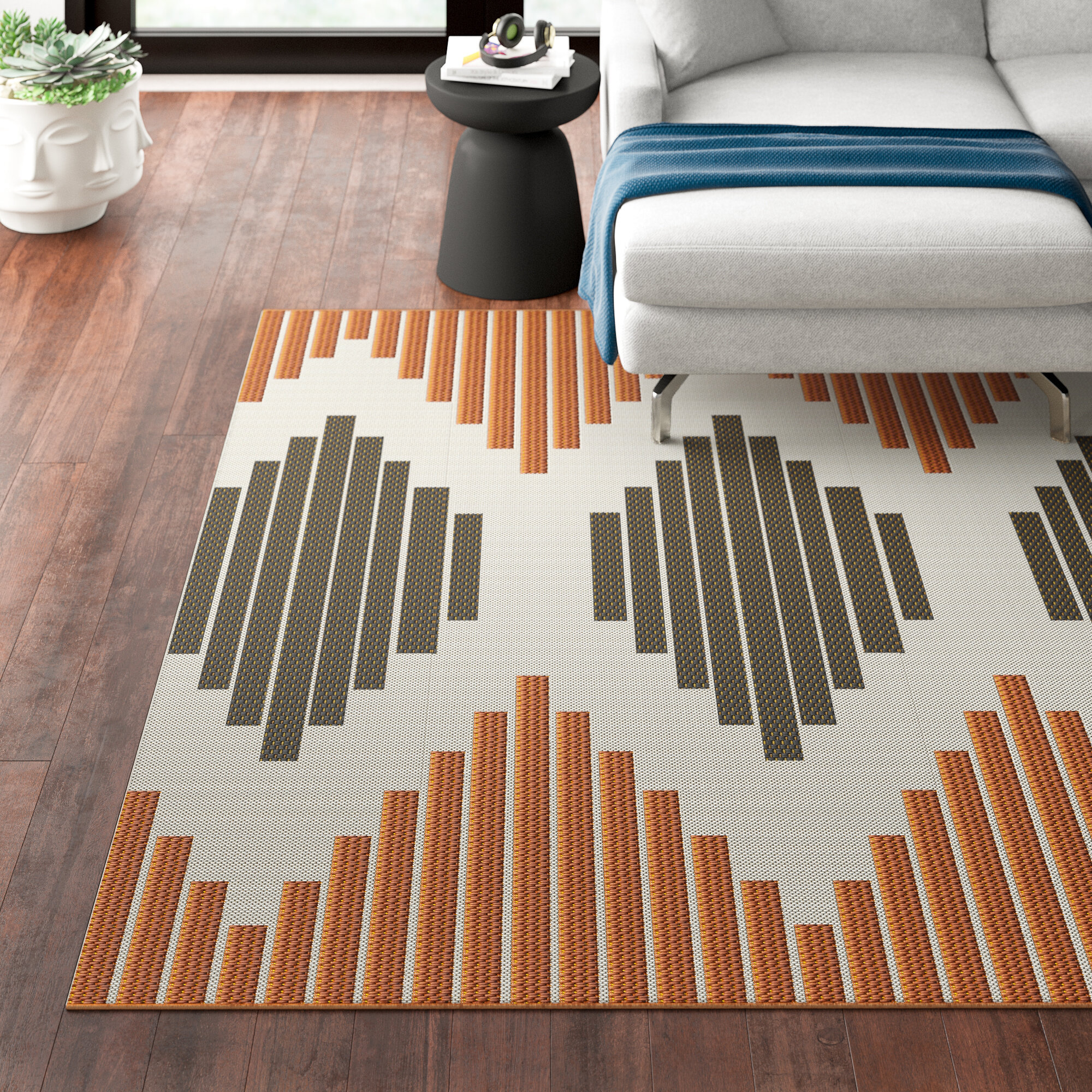 Wade Logan® Ahrend Barone Striped Orange/Ivory/Brown Indoor/Outdoor ...