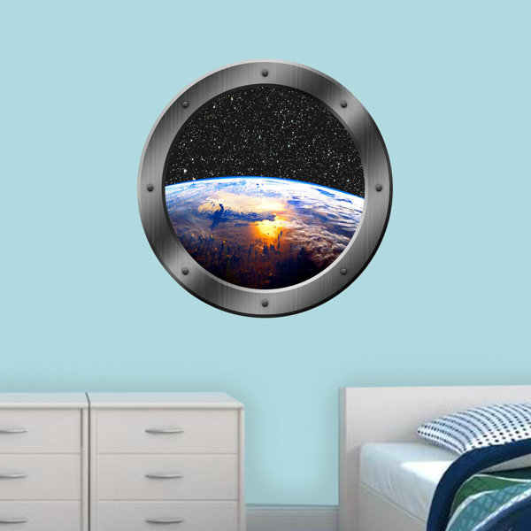 Zoomie Kids Stclair Planet Earth Space Window Porthole Framed Wall ...