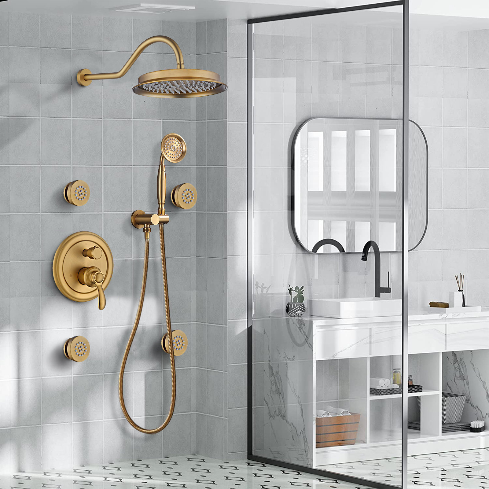 Landolt Antique Shower System with Body Jets with Rough-in Valve | Wayfair