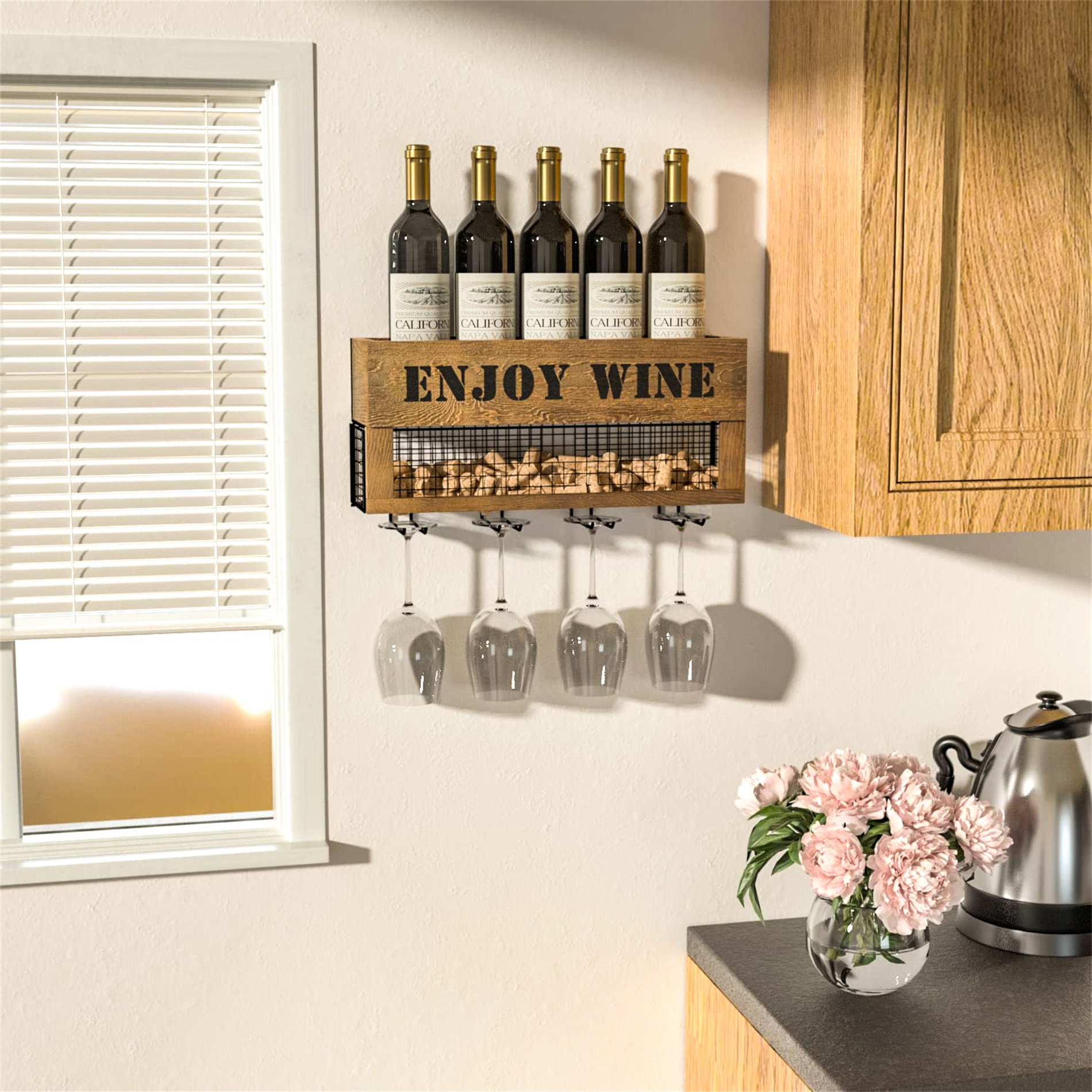 Borough Wharf Colonie 5 Bottle Solid Wood Wall Mounted Wine Bottle ...