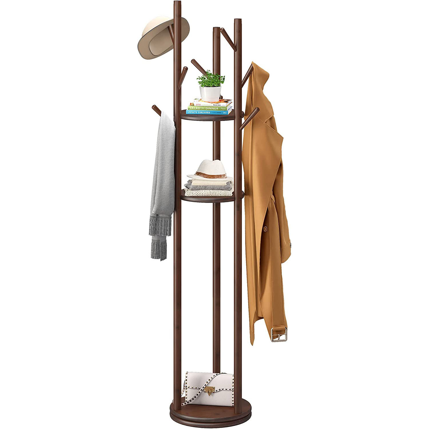 Co-t 13'' Wide Solid Wood 9 - Hook Freestanding Coat Rack with Storage ...