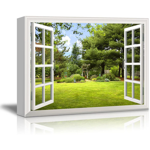 IDEA4WALL Window Scenery Garden Backyard With Green Trees In Spring ...