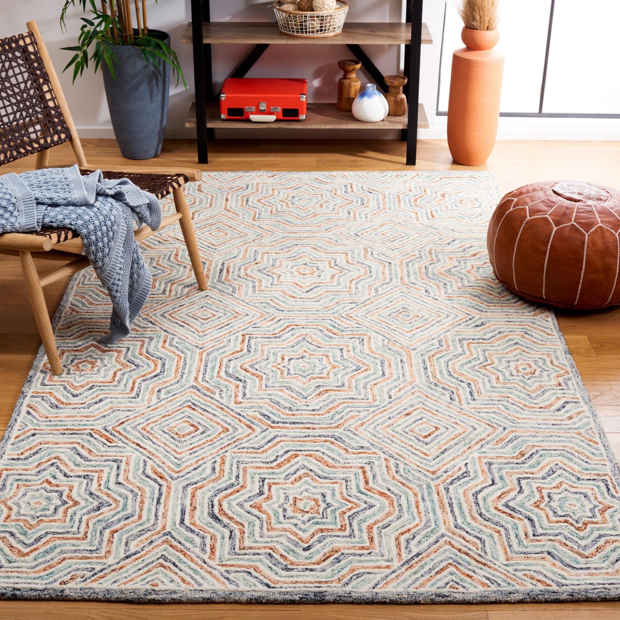 Dakota Fields Daly Handmade Wool Blue/Rust Rug & Reviews | Wayfair