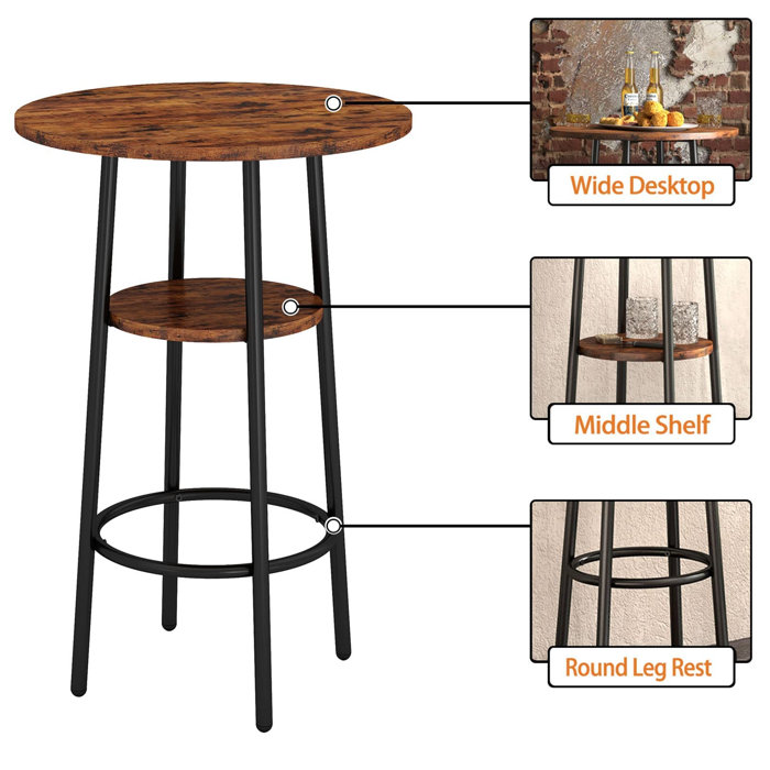 17 Stories 3-Piece Bar Table Set for 2, 2-Tier Round Bistro Dining ...