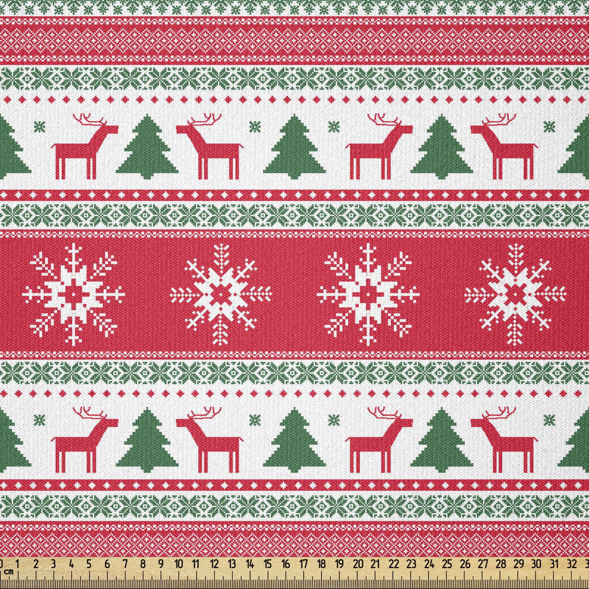 East Urban Home Christmas Fabric By The Yard, Traditional Reindeer Xmas ...