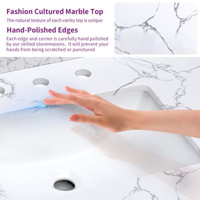 PROOX 61" Double Bathroom Vanity Top In White With Engineered Composite ...