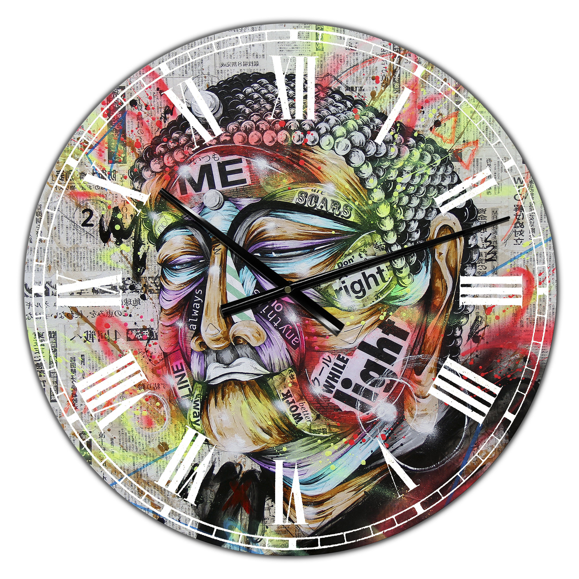 East Urban Home Street Art Graffiti Holy Man - Large Modern Wall Clock ...