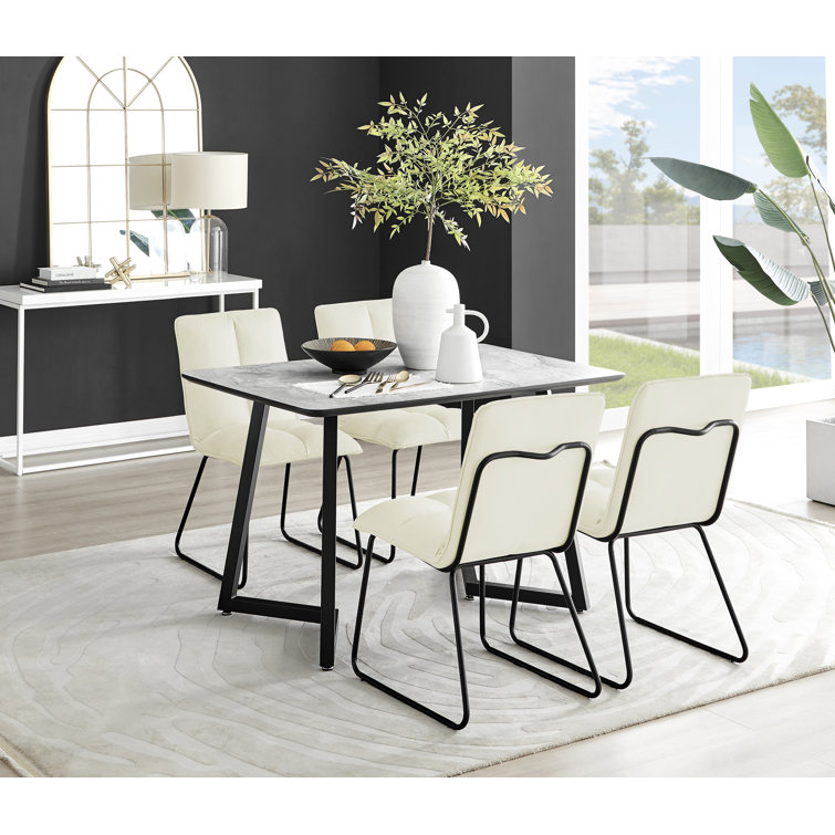 Furniture Box Carson Square White Marble Effect Table Black Legs & 4 ...