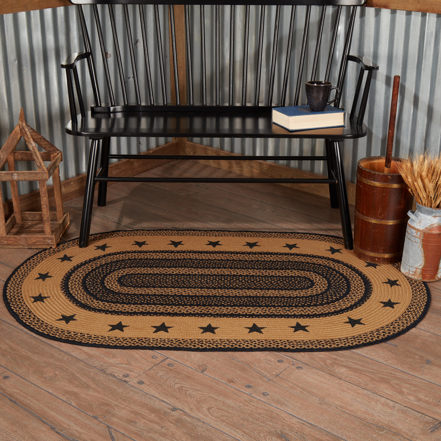 August Grove® Anzla Braided Black/Dark Tan Rug | Wayfair