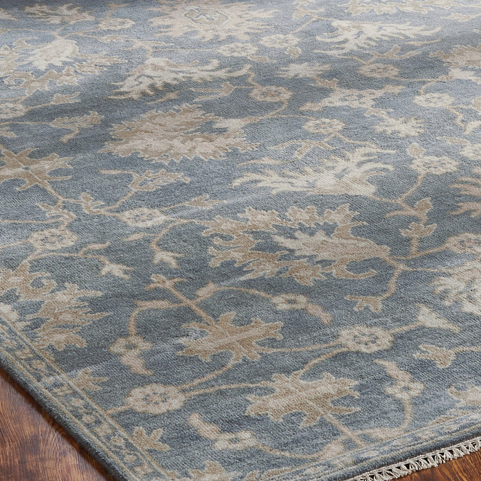 Canora Grey Faucett Handmade Hand-Knotted Wool Blue Rug | Wayfair