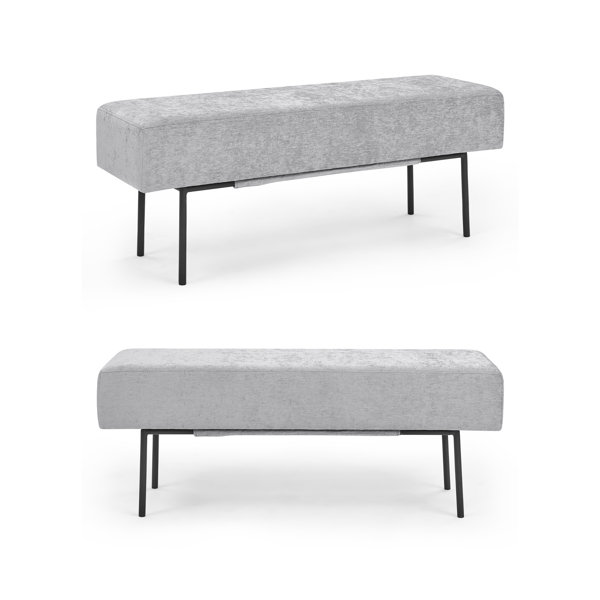 Latitude Run® Simple Design Metal Frame Chenille Upholstered Bench For ...