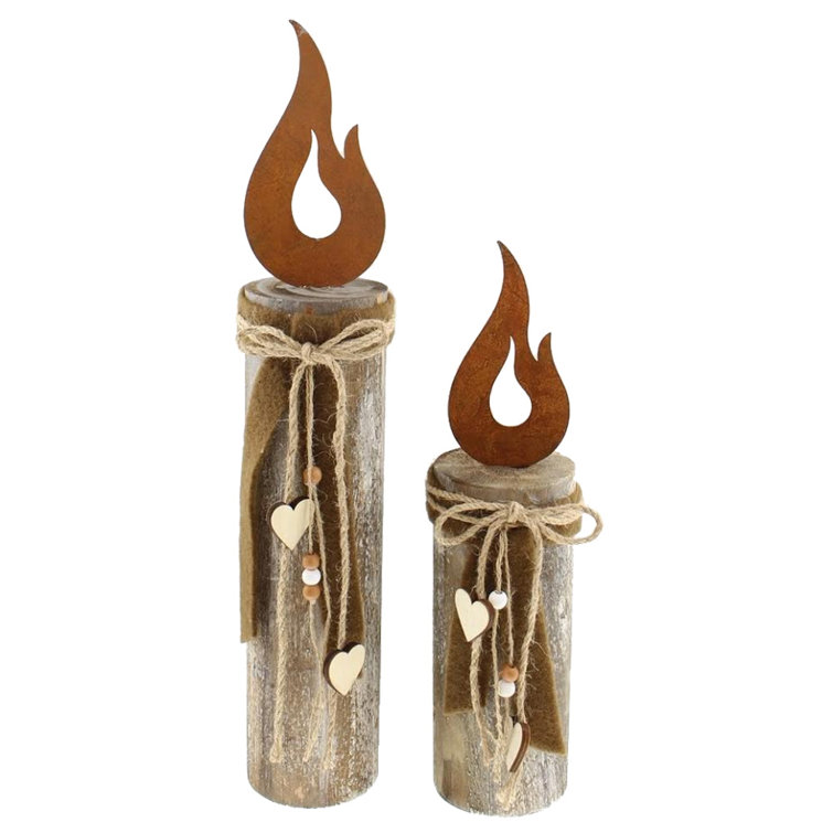 Millwood Pines 2 Piece Lilyana Wooden Pillar Garden Decor Flaming Heart ...