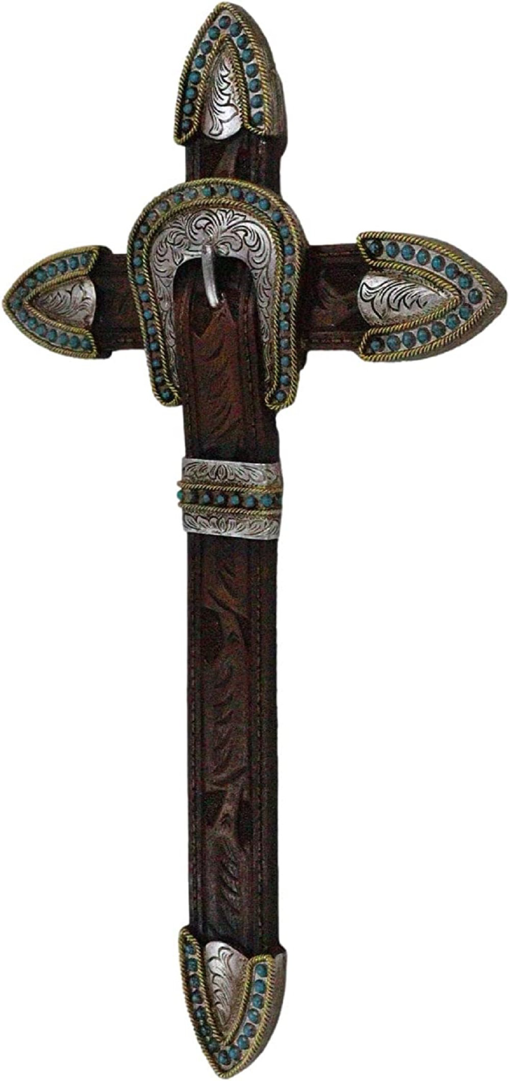 Trinx Faux Tooled Leather Cowboy Scrollwork Buckle Concho Wall Cross ...