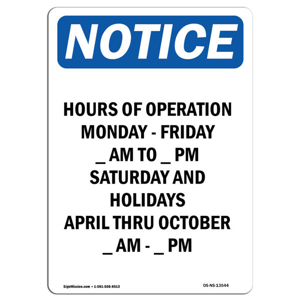 SignMission Hours of Operation Monday - Friday Sign | Wayfair