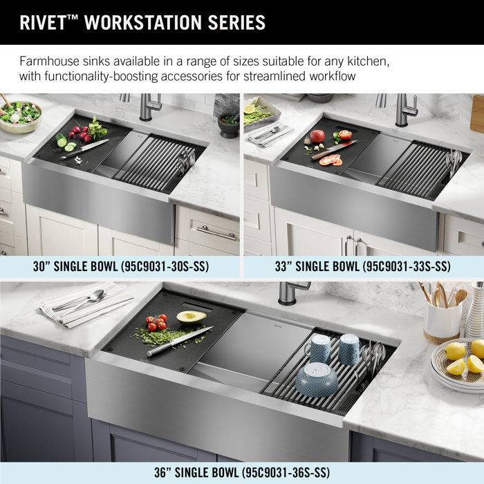 Delta Rivet™ 30" L Workstation Farmhouse Apron Front Kitchen Sink ...