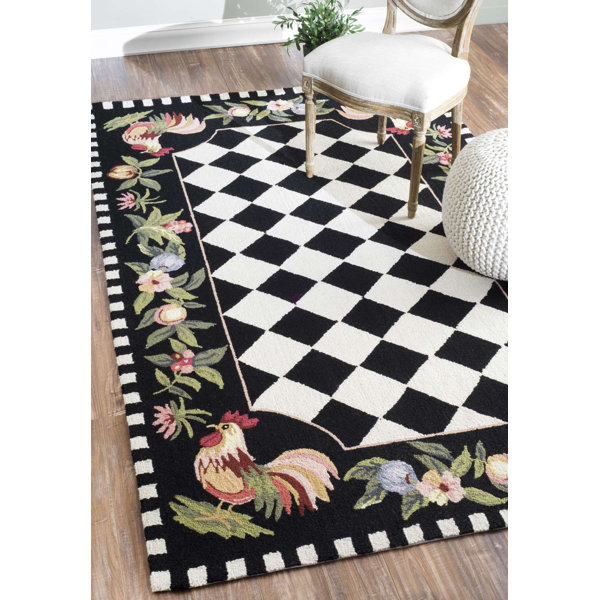 August Grove® Bacourt Handmade Hand Hooked Performance Black Rug ...
