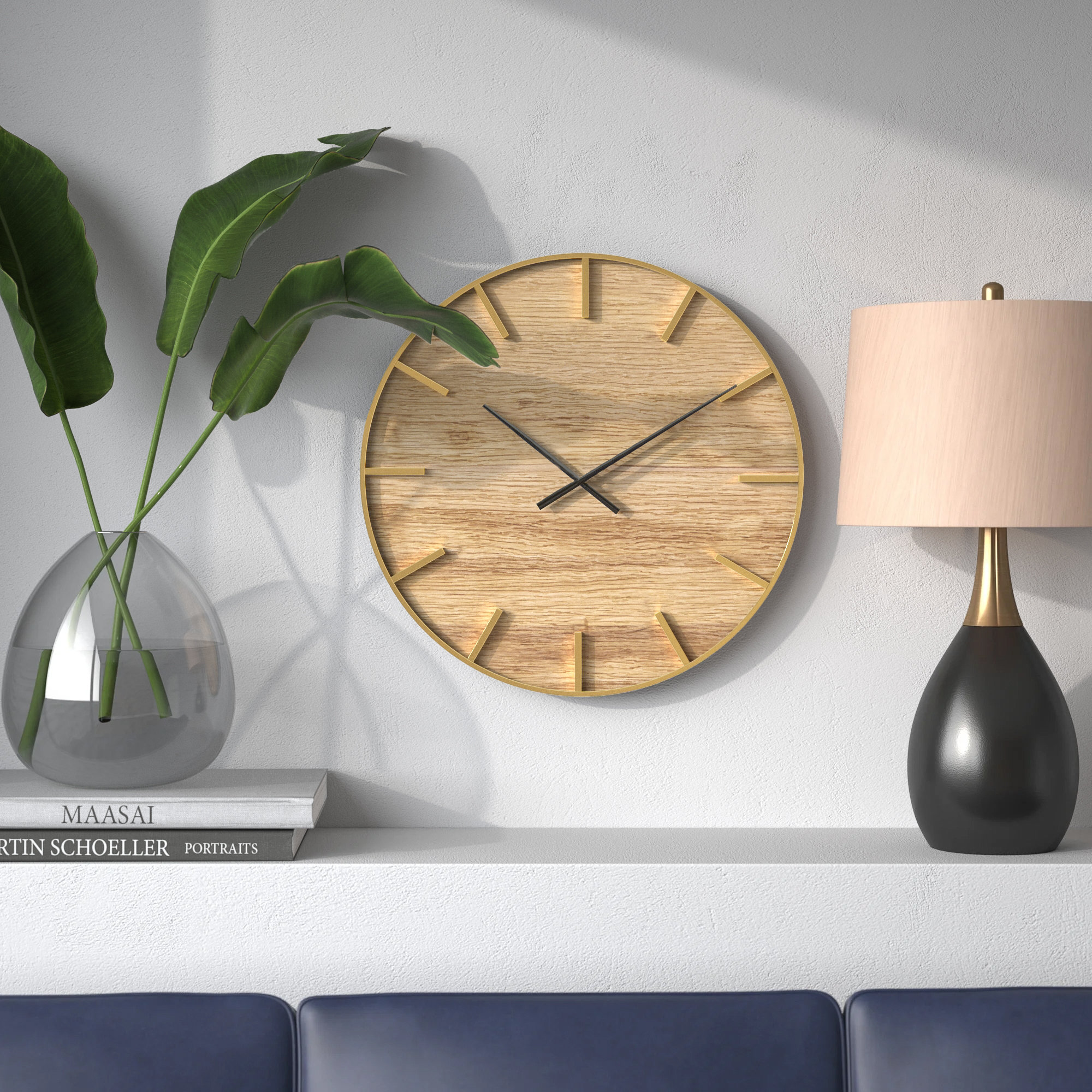 Mercury Row® Clintwood Brown Wood Wall Clock with Gold accents 24" x 2 ...