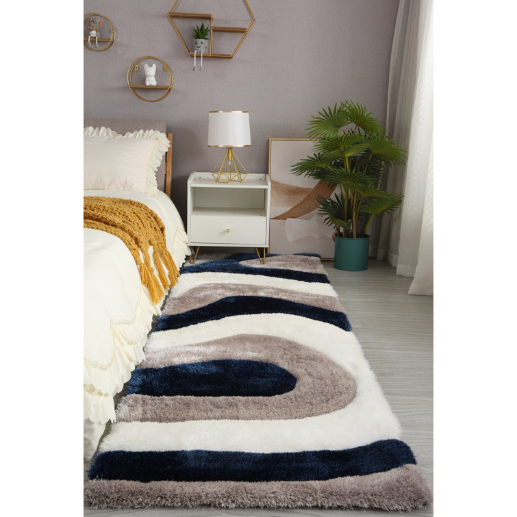 Orren Ellis Thionville Shag Blue/Grey/White Shag Area Rug | Wayfair