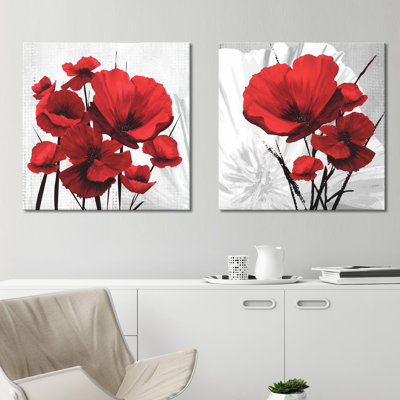 Ebern Designs Big Red Poppies I On Canvas 2 Pieces Graphic Art ...