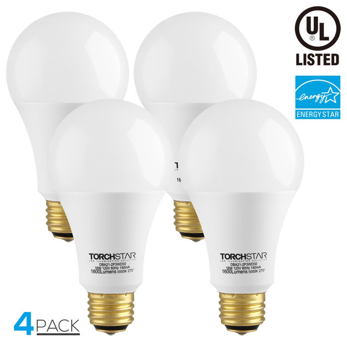TORCHSTAR 3 Way A21 LED Light Bulbs, 40/60/100W Equivalent, E26 Medium ...
