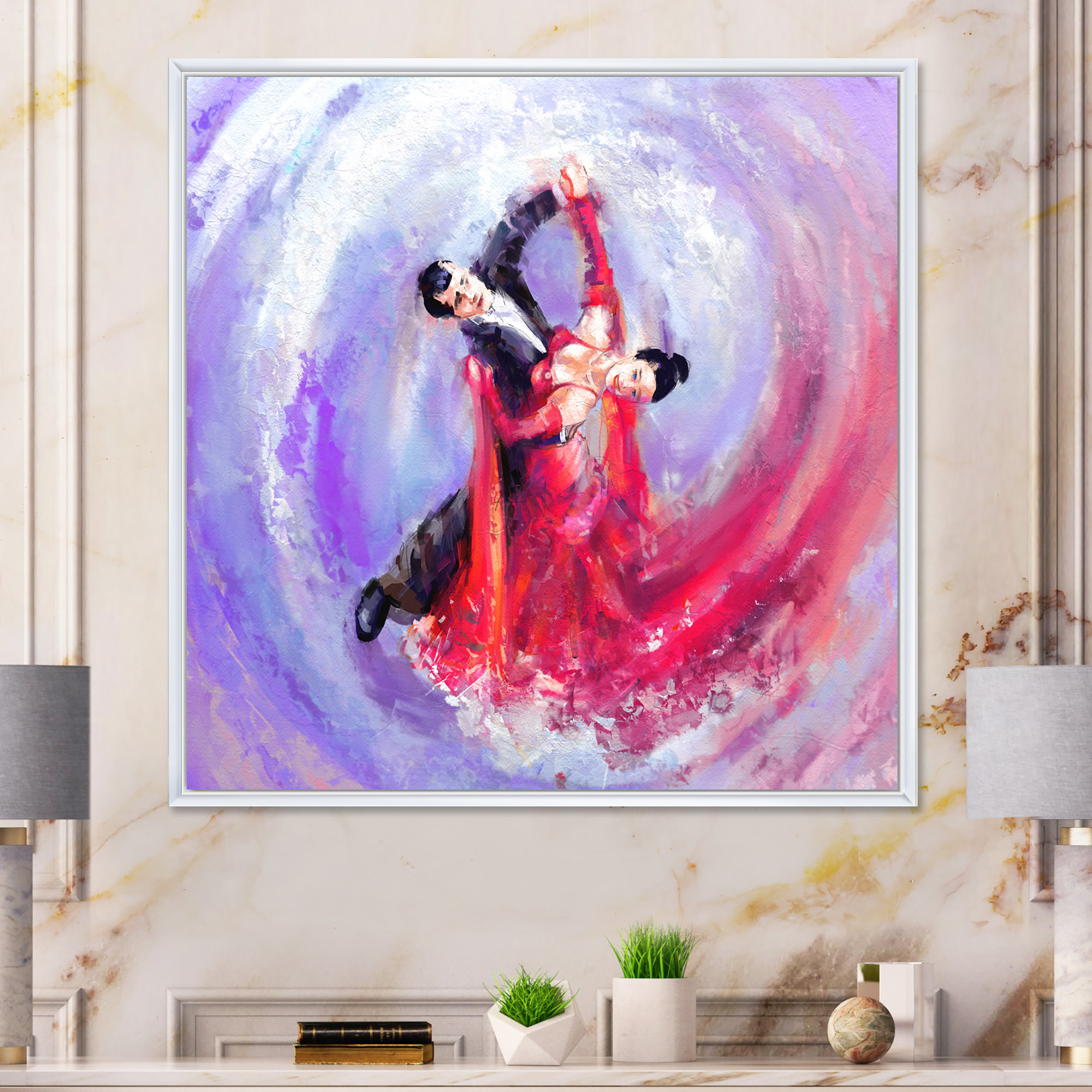 Winston Porter Red And Blank Tango Dancers Framed On Canvas Print | Wayfair