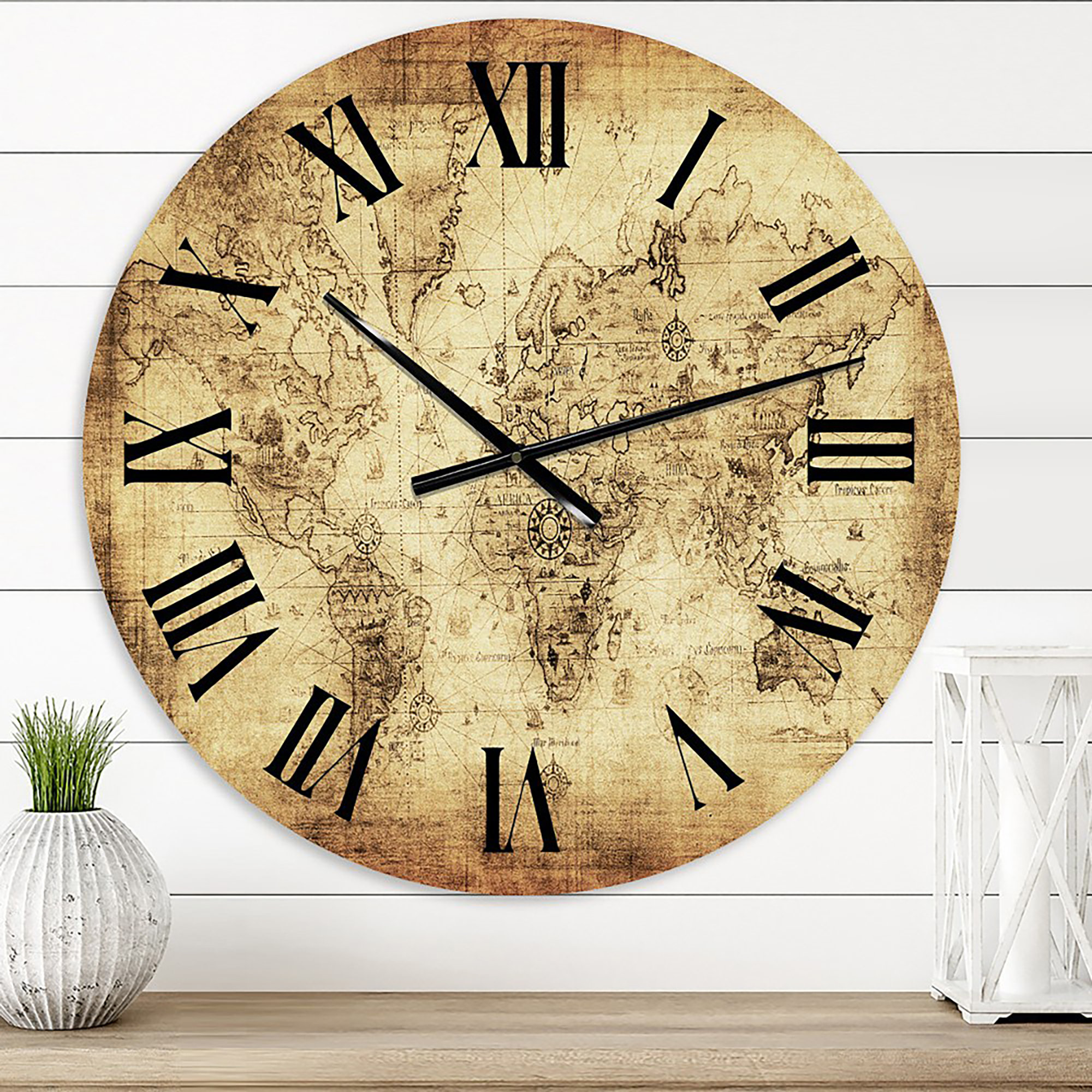 Bless international Ancient Map of The World IV - Vintage wall clock ...