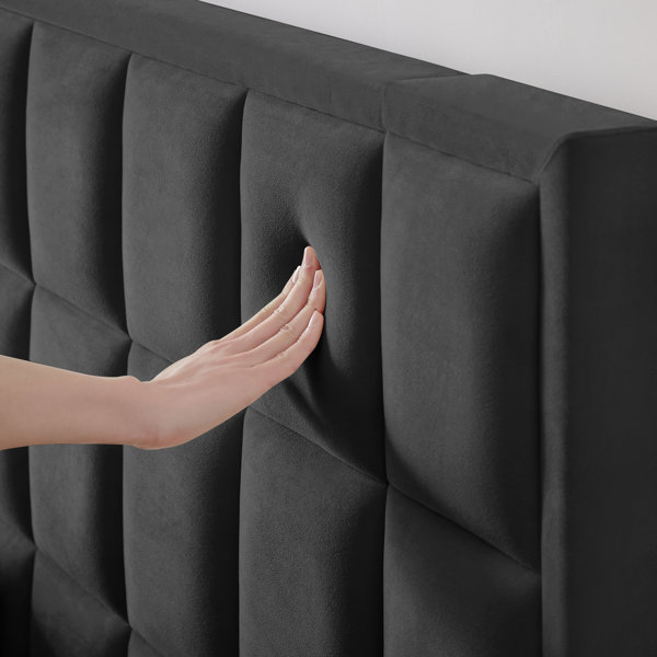 Mercer41 Torrick Bed Frame Cozy Velvet Upholstered Bed Frame with ...
