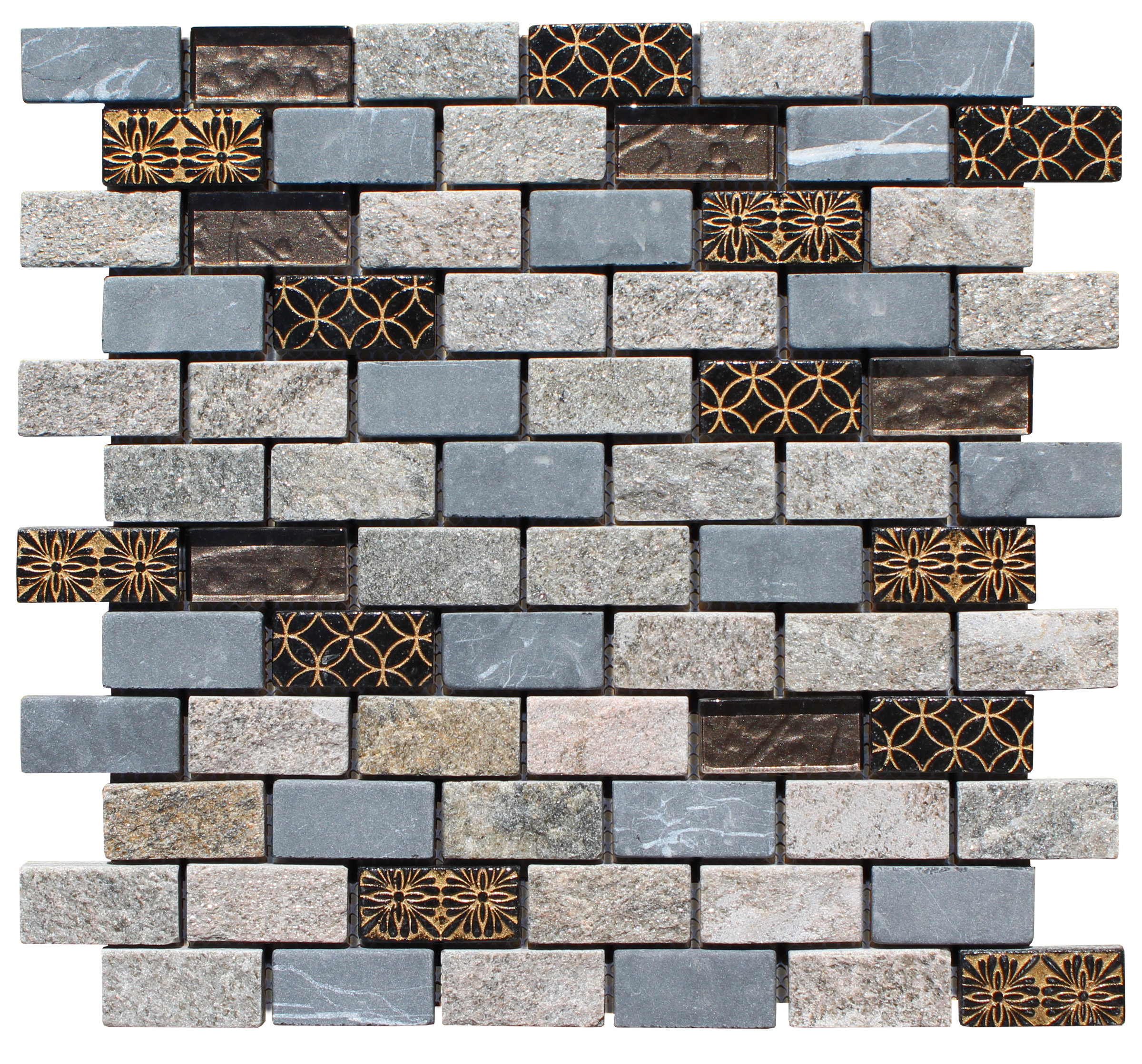 Intrend Tile Linear 1" x 2" Natural Stone and Glass Brick Joint Mosaic ...