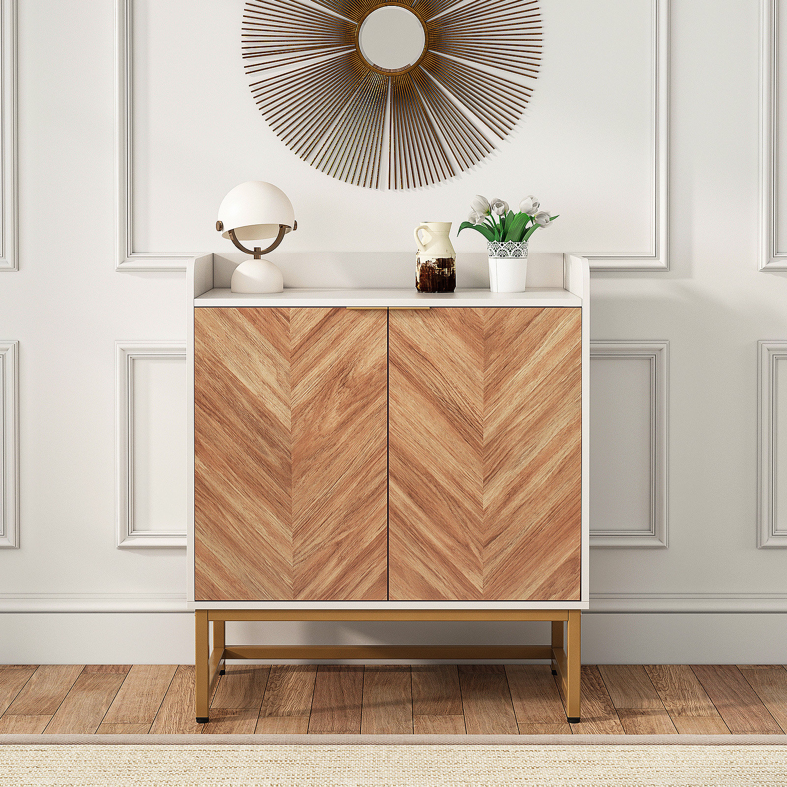 Mercer41 Sideboard Buffet Cabinet Coffee Bar Cabinet Accent Cabinet With Doors Metal Base | Wayfair