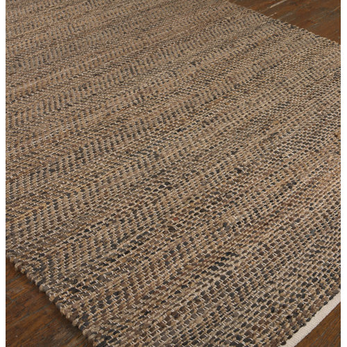 Brayden Studio® Neidig Handmade Leather Black; Gray Rug & Reviews | Wayfair