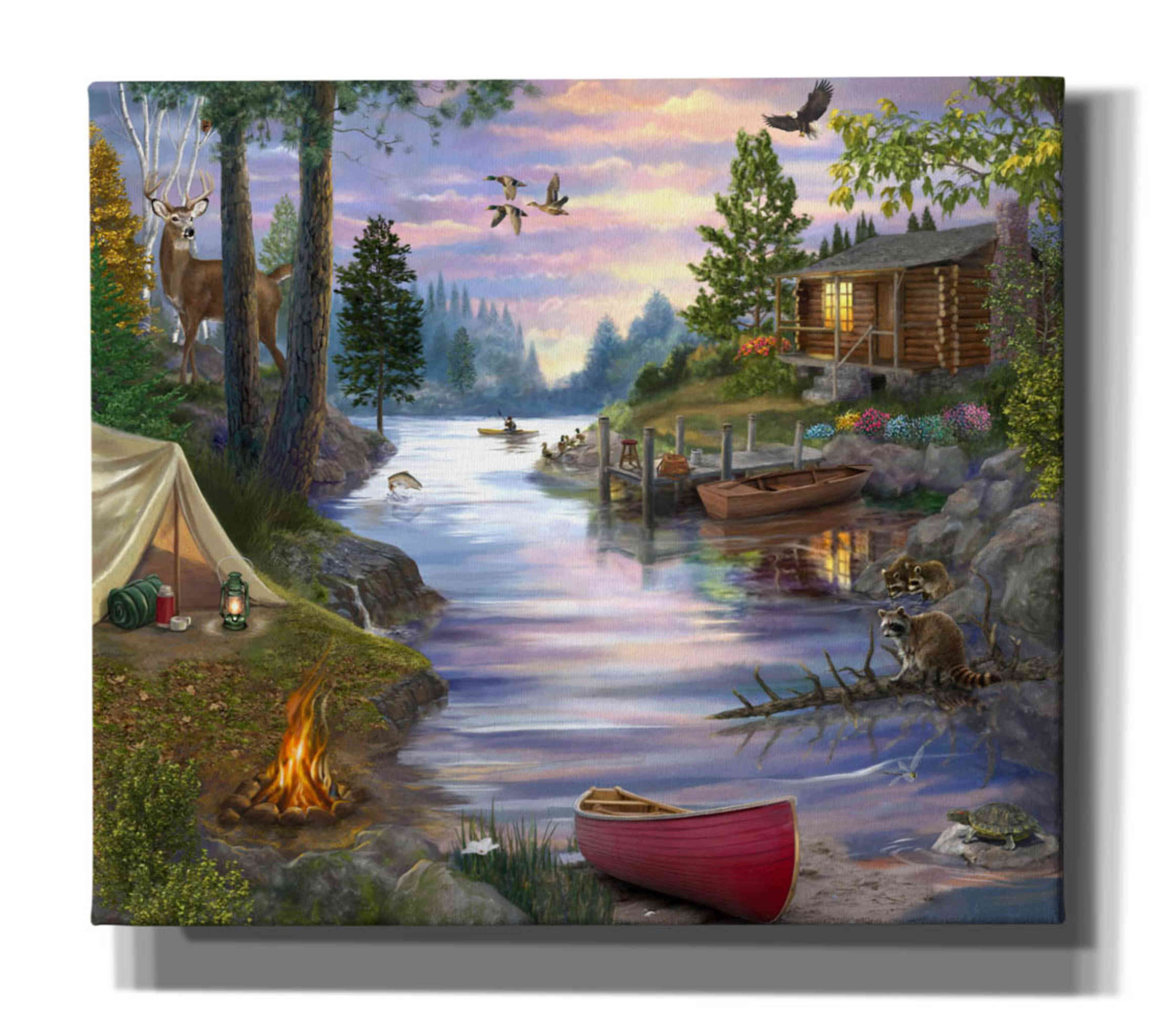 Millwood Pines Epic Graffiti 'Cabin Lake' By Bigelow Illustration Cabin ...