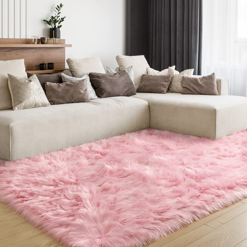 Everly Quinn Leyo Faux Sheepskin Pink Rug & Reviews | Wayfair