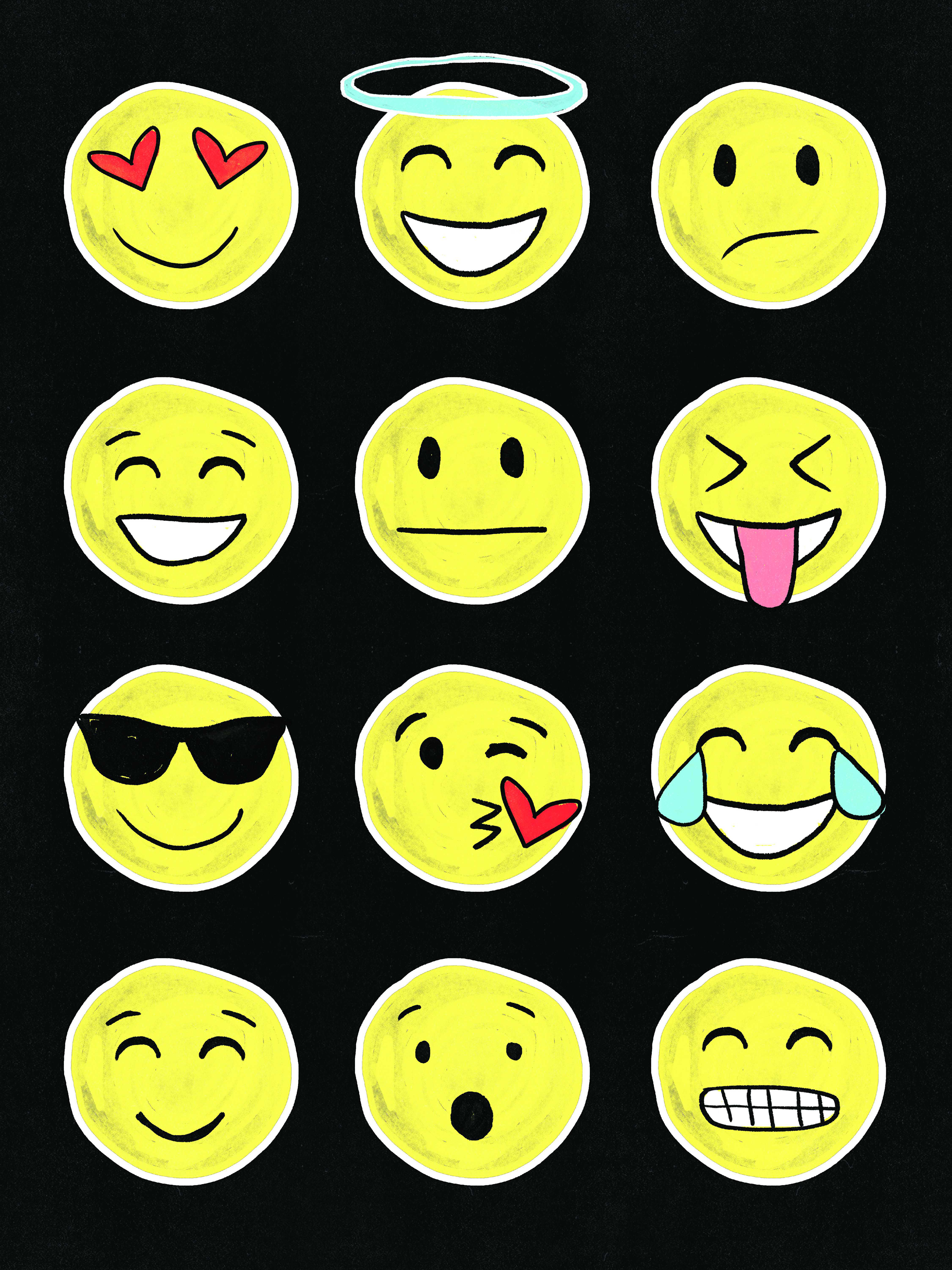 Trinx Emoji Chalkboard Faces - Wrapped Canvas Print | Wayfair