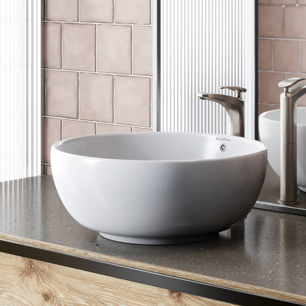 Fine Fixtures Modern 15.56'' White Ceramic Circular Vessel Bathroom ...