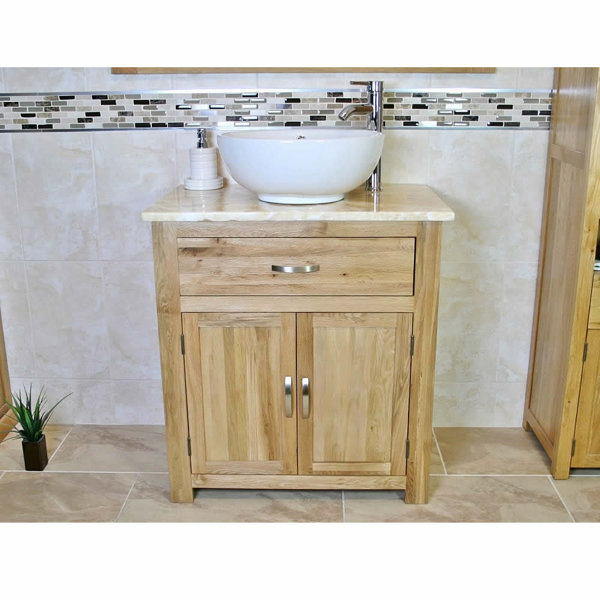 Belfry Bathroom Defazio Solid Oak 750mm Free-Standing Vanity Unit ...