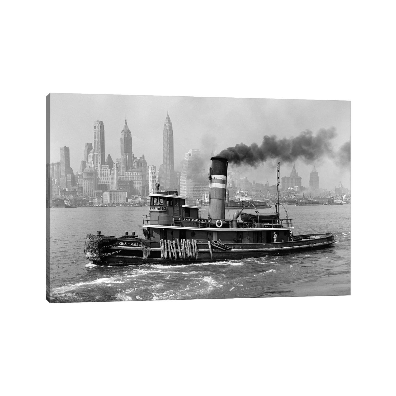Breakwater Bay 1940S Steam Engine Tugboat On Hudson River With New York ...